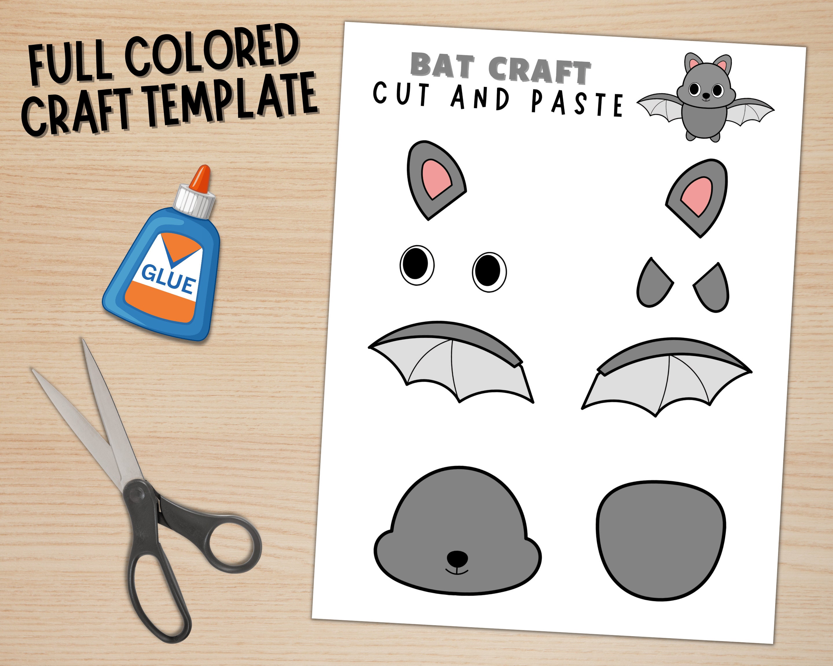 Bat Craft Printable Template, Halloween Craft, Bat Coloring Page, Build ...