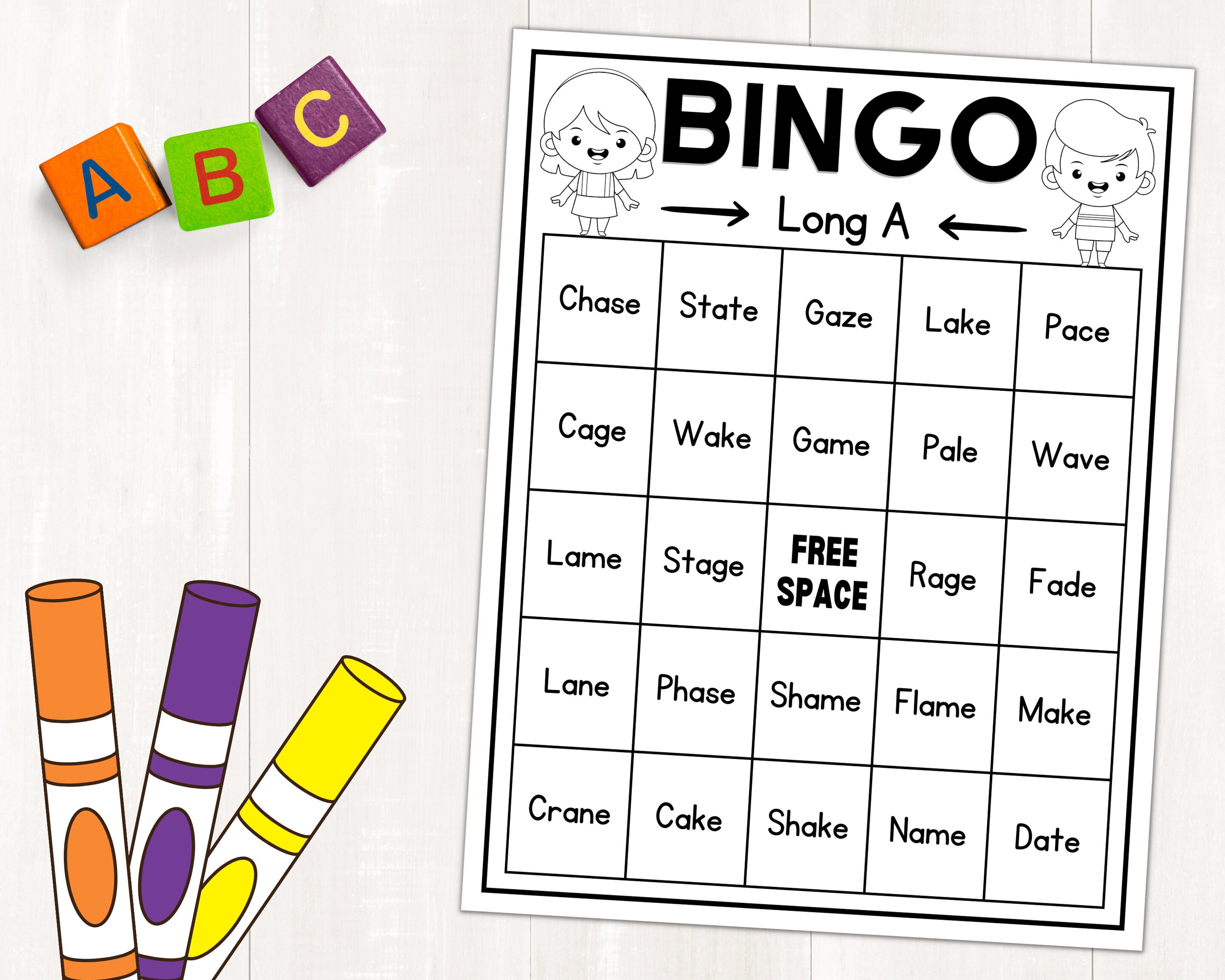 Long Vowel A A_E Bingo Game Long A With Sneaky E Phonics Bingo Game for ...