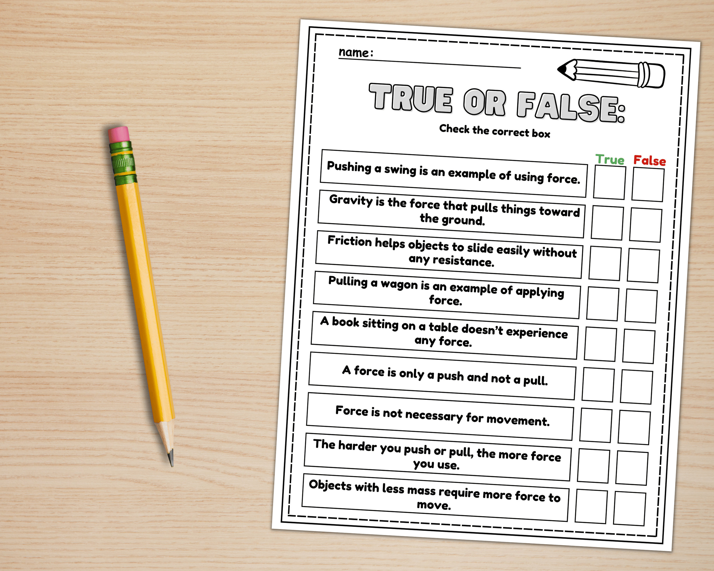 Force and Motion Worksheets | Types of Forces | Science Activities ...