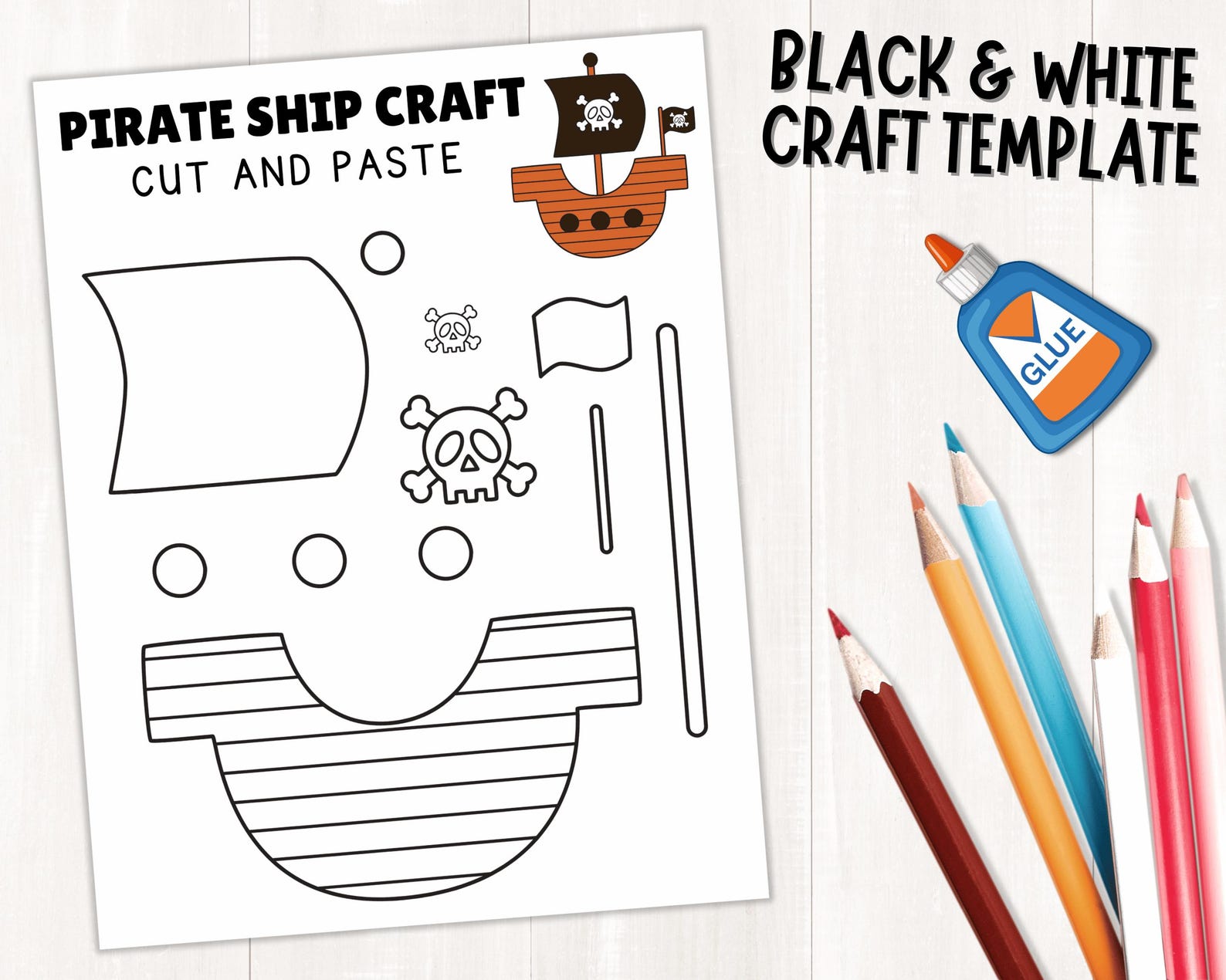 Printable Pirate Ship Craft for Kids | Ocean Summer Theme Activity ...