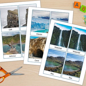 Landforms Montessori 3-part Cards | Types of Landforms Flashcards With ...