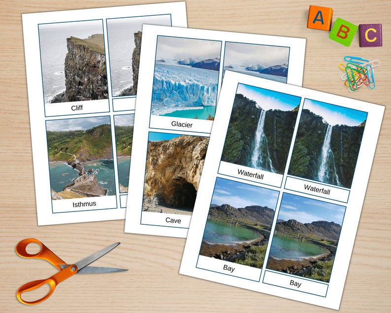 Landforms Montessori 3-part Cards | Types of Landforms Flashcards With ...