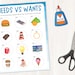 Needs Vs. Wants Sort Worksheets | Cut and Paste Activity | Needs and ...