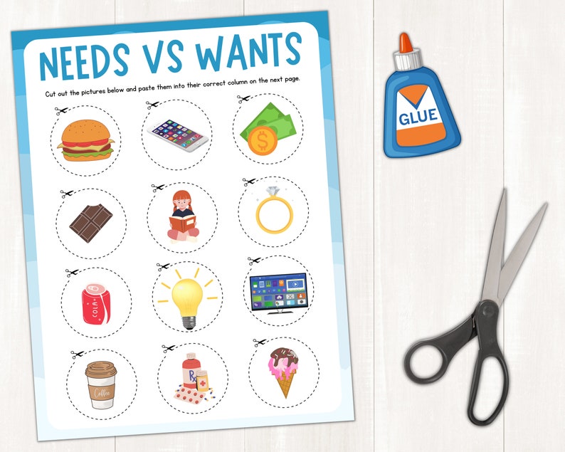 Needs Vs. Wants Sort Worksheets | Cut and Paste Activity | Needs and ...