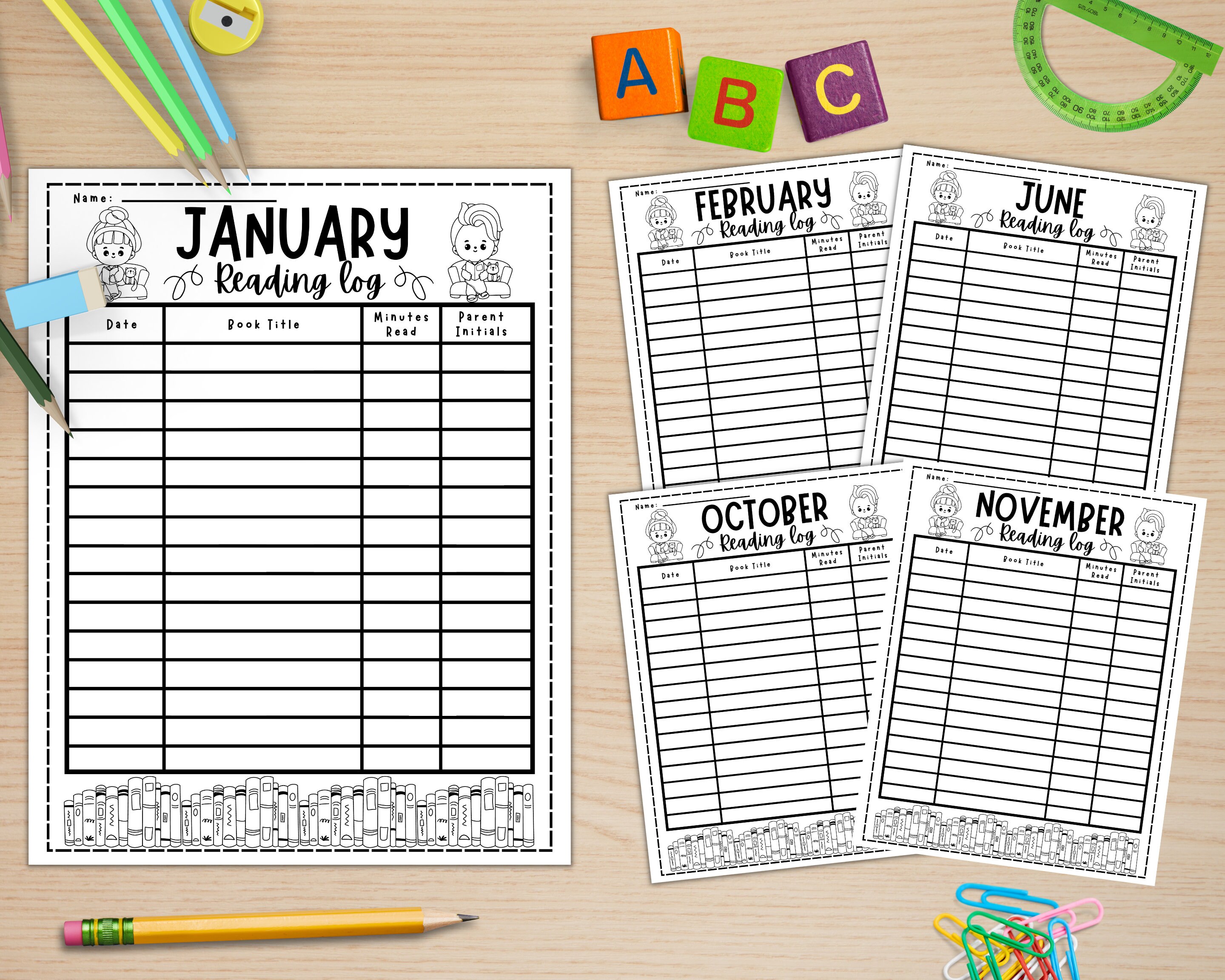Monthly Reading Logs for Kids, Printable Monthly Reading Tackers ...