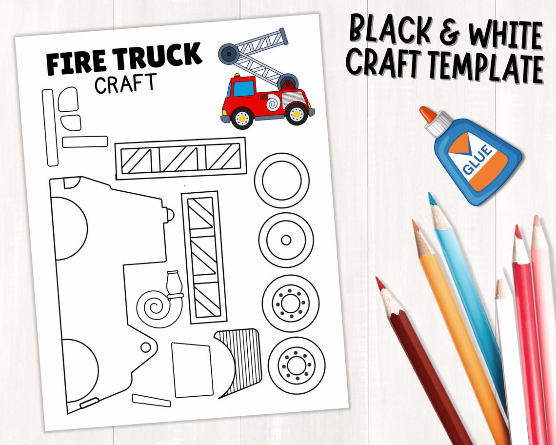 Fire Truck Craft Template | Printable Fire Engine Craft | Color, Cut ...