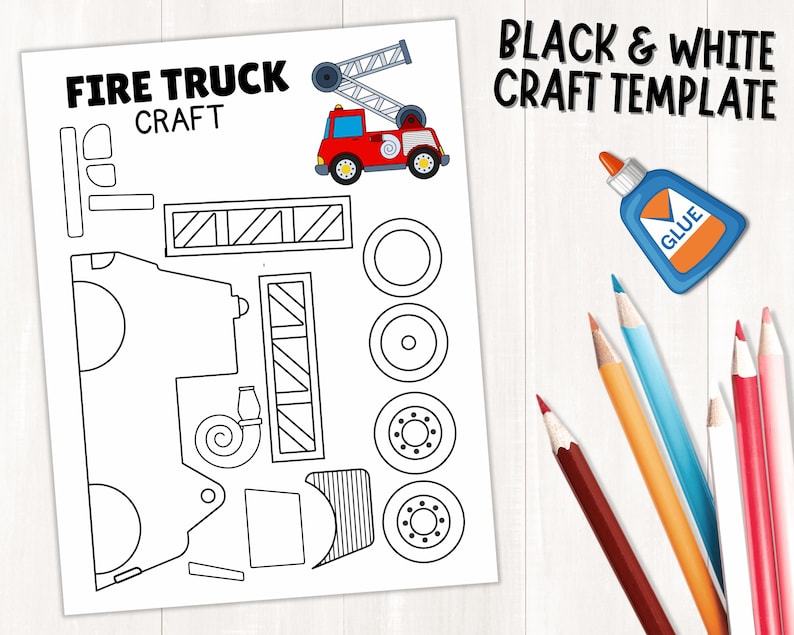 Fire Truck Craft Template | Printable Fire Engine Craft | Color, Cut ...