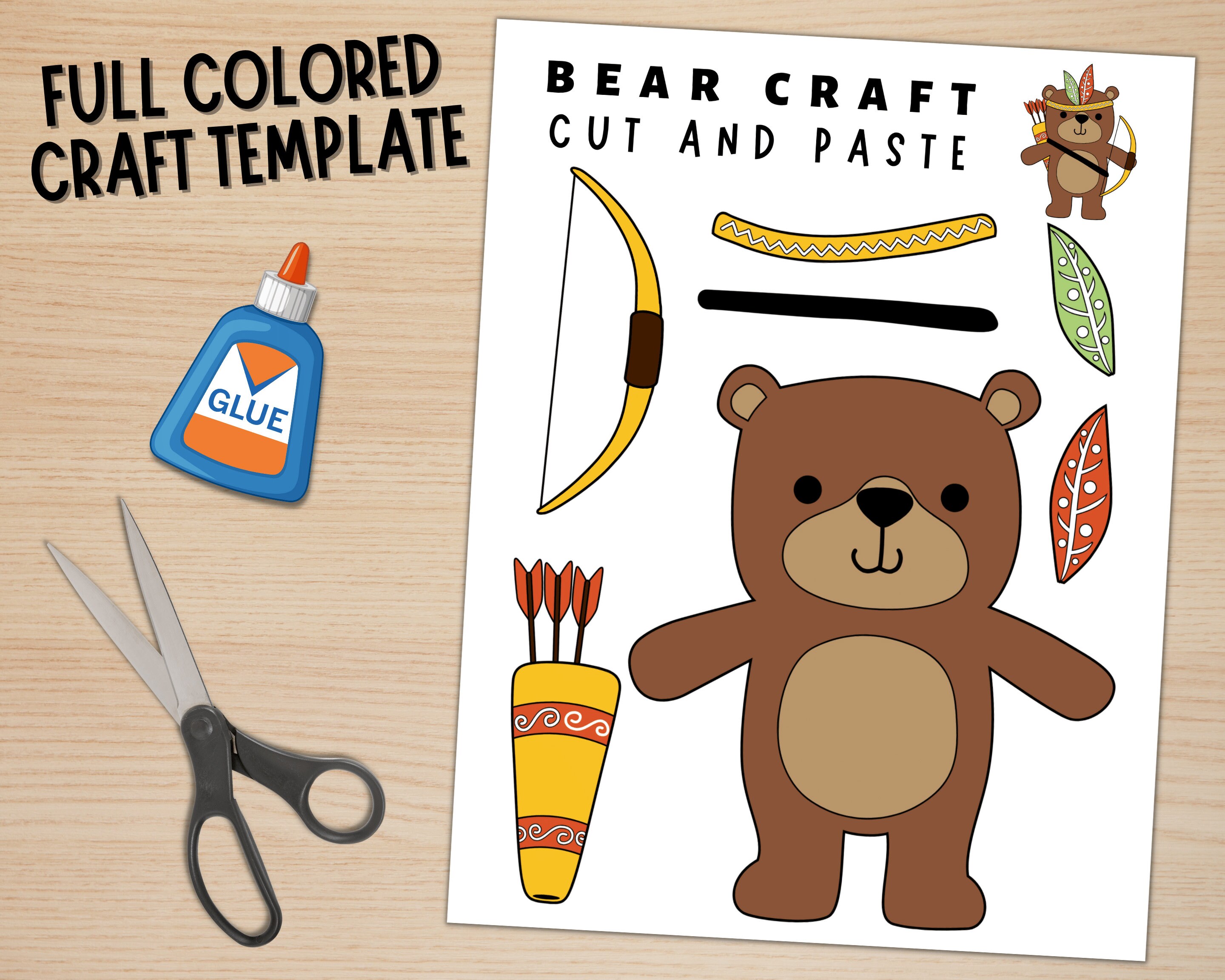 Printable Native American Craft | Bear Craft Template | Native American ...