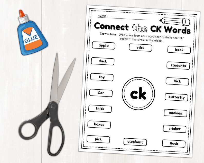 Words Ending in CK Worksheets & Activities | Tracing | Matching | Cut ...