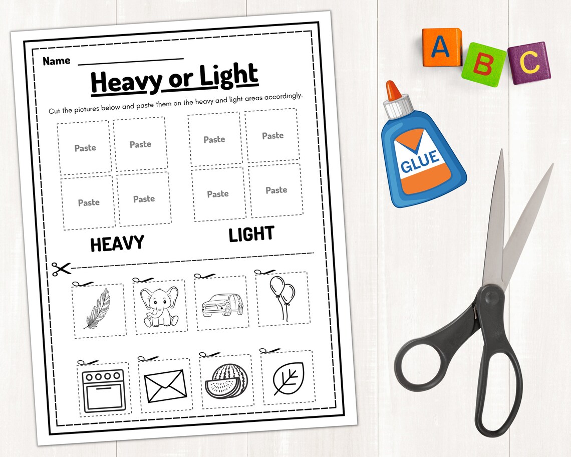 Comparing Weight Activities | Heavy and Light Sorting Cut & Paste ...