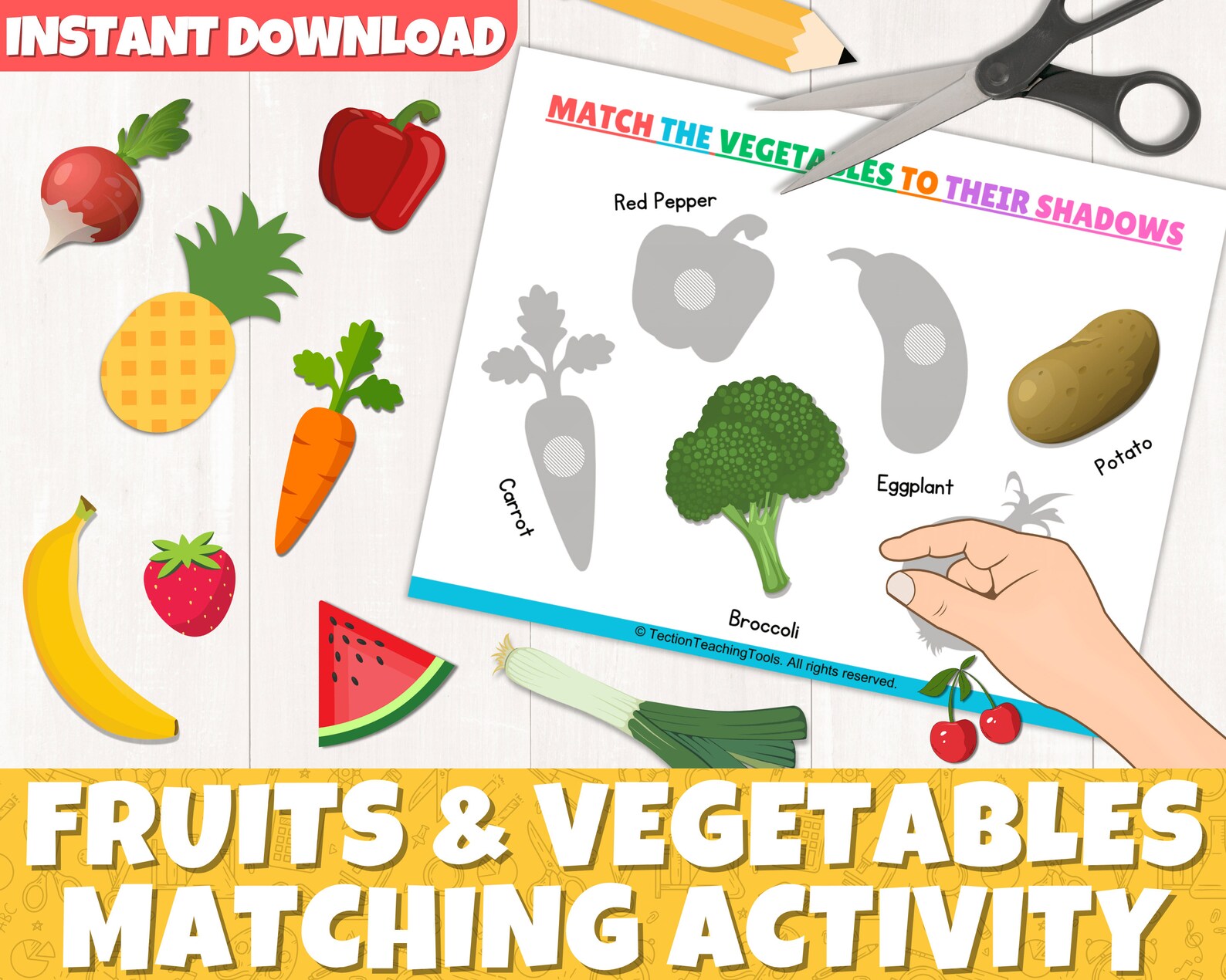 Fruit & Vegetable Shadow Matching Activity, Learn Fruits Veggies Names ...