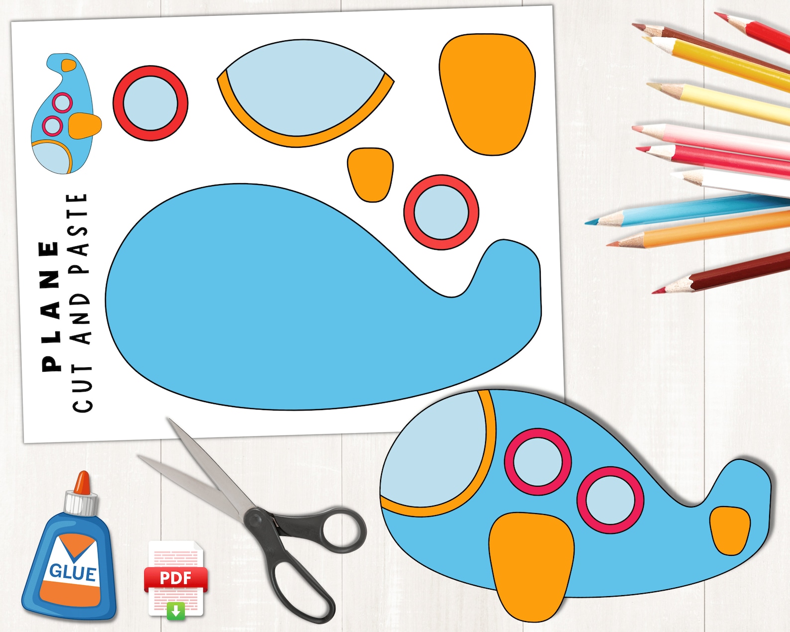 Printable Plane Craft Template for Kids | Transportation Crafts | Color ...