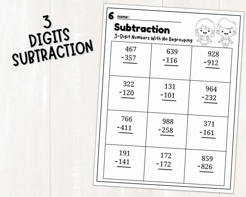 2 and 3 Digit Subtraction With and Without Regrouping Worksheets | Math ...