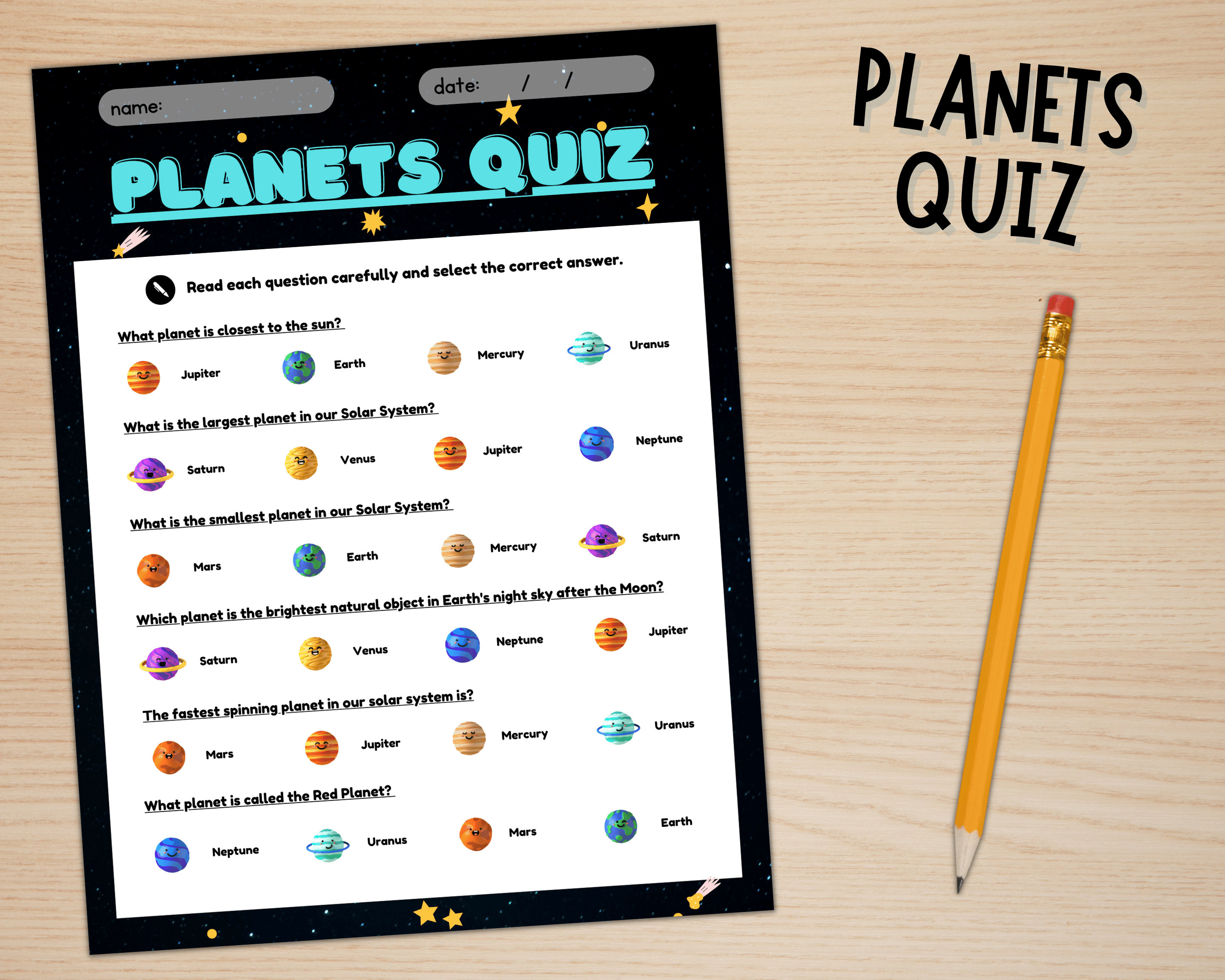 Name the Planets Worksheet | Planets Quiz | Printable Solar System ...