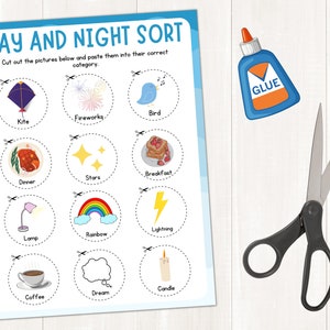 Day and Night Sorting Activity | Cut and Paste | Day or Night Printable ...