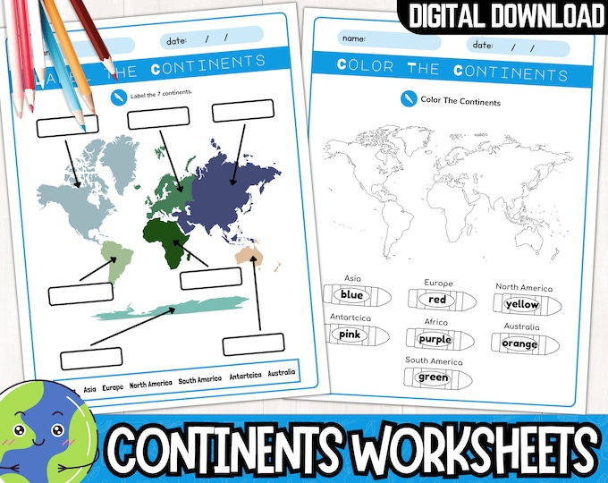 Continents Montessori, Geography Worksheets, Continents Worksheet ...