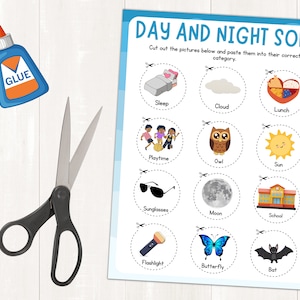 Day and Night Sorting Activity | Cut and Paste | Day or Night Printable ...