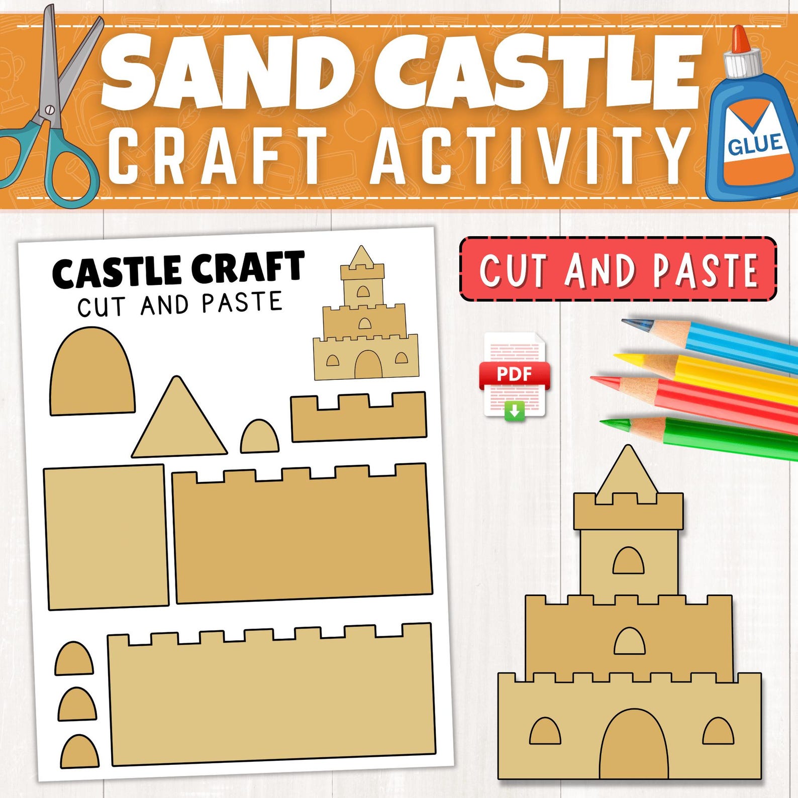 Printable Sand Castle Craft Template | Summer Craft Activity | Build a ...