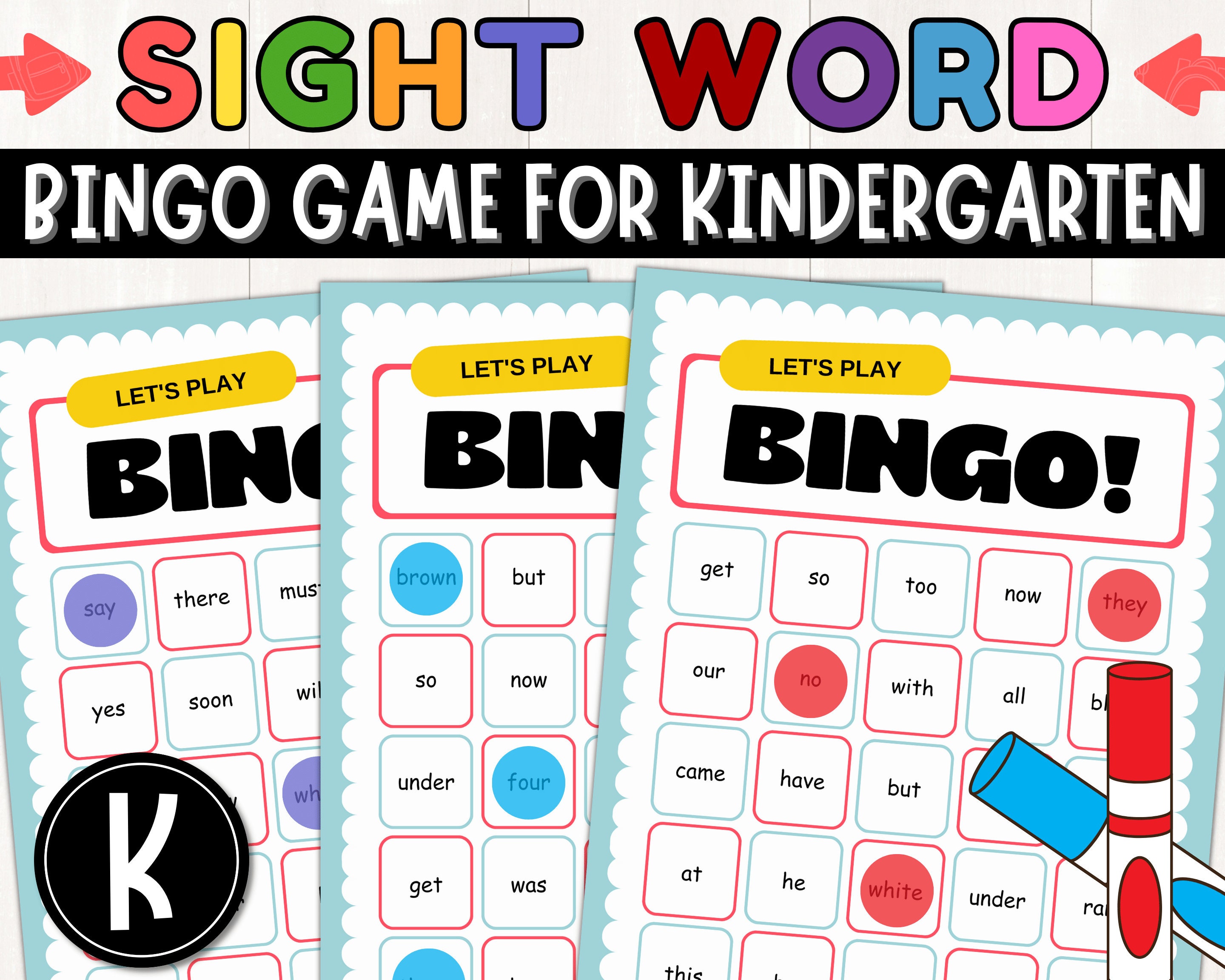 Sight Words Bingo Game for Kindergarten High-frequency Words for ...