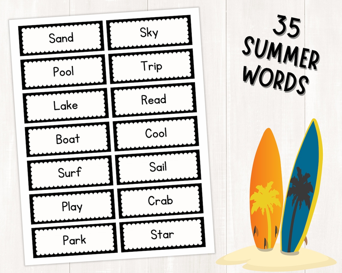 Summer Bingo Printable Game for Kids, 30 Unique Cards, 35 Summer Words ...