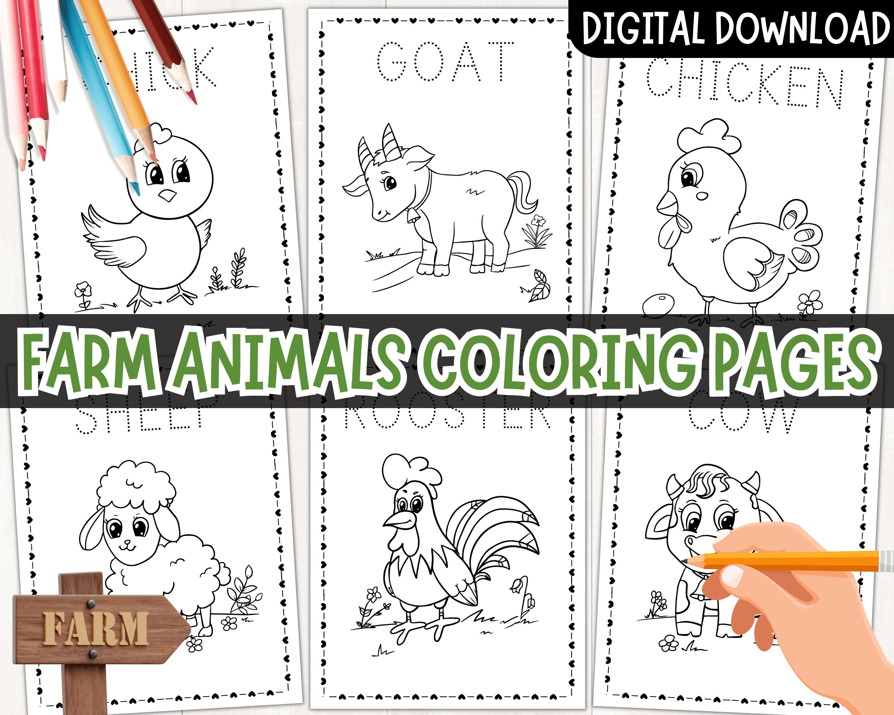 Printable Farm Animal Coloring Pages for Kids, Farm Activity Sheets ...