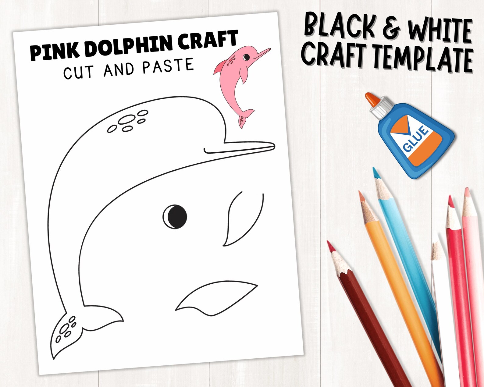 Pink Dolphin Craft Template for Kids | Ocean Animal Craft | Summer ...