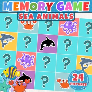 Sea Animals Memory Matching Game Printable | Ocean Animal Flashcards ...