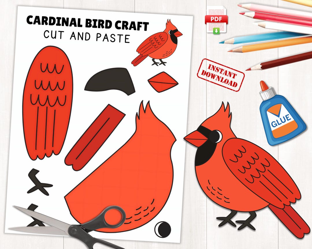 Printable Cardinal Bird Craft for Kids | Winter or State Bird Craft ...