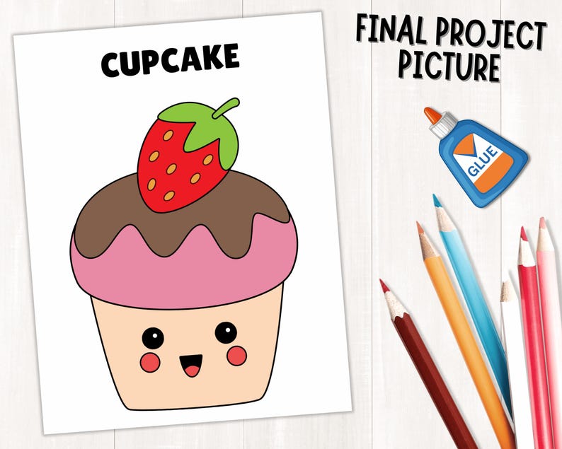 Printable Cupcake Craft: Kids Cut & Paste Activity + Coloring Page (PDF ...