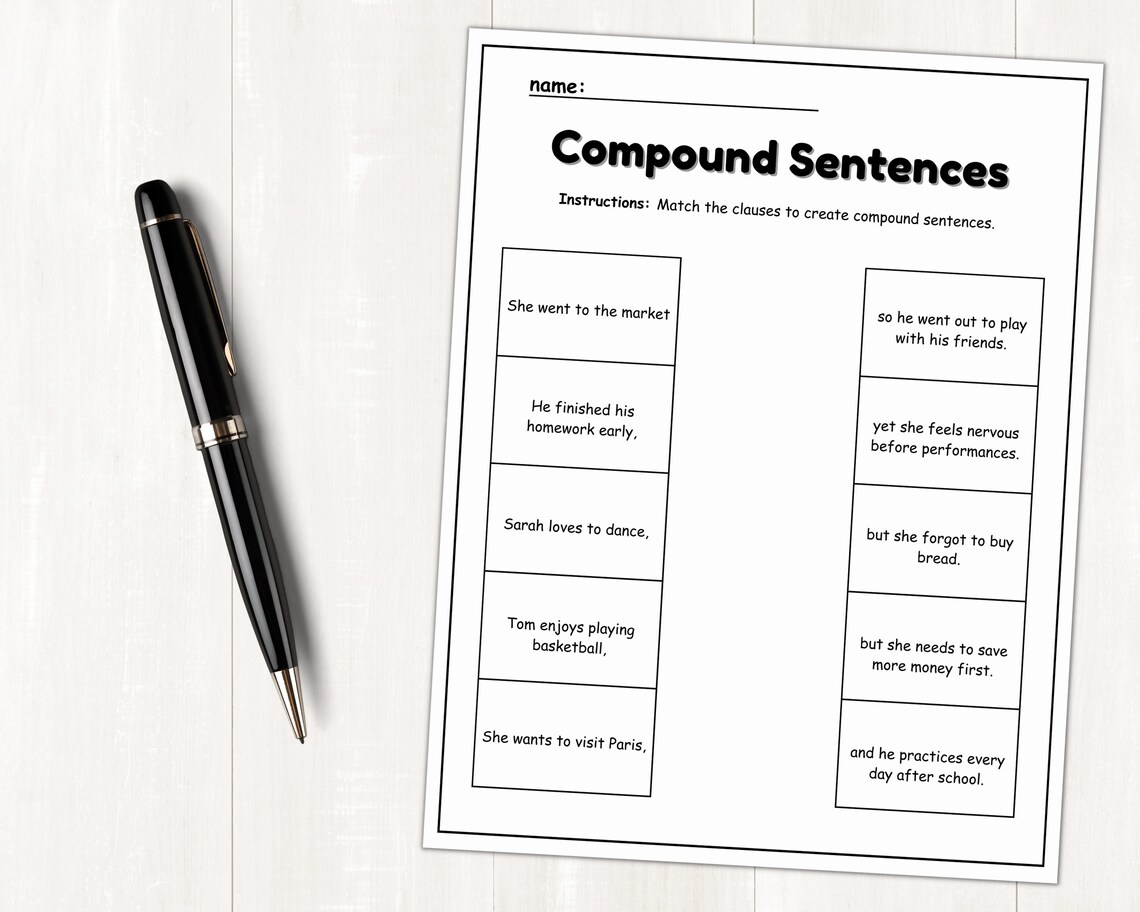 Compound Sentence Worksheets | Sentence Structure | Coordinating ...