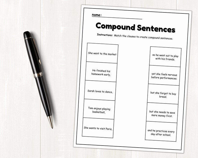 Compound Sentence Worksheets | Sentence Structure | Coordinating ...