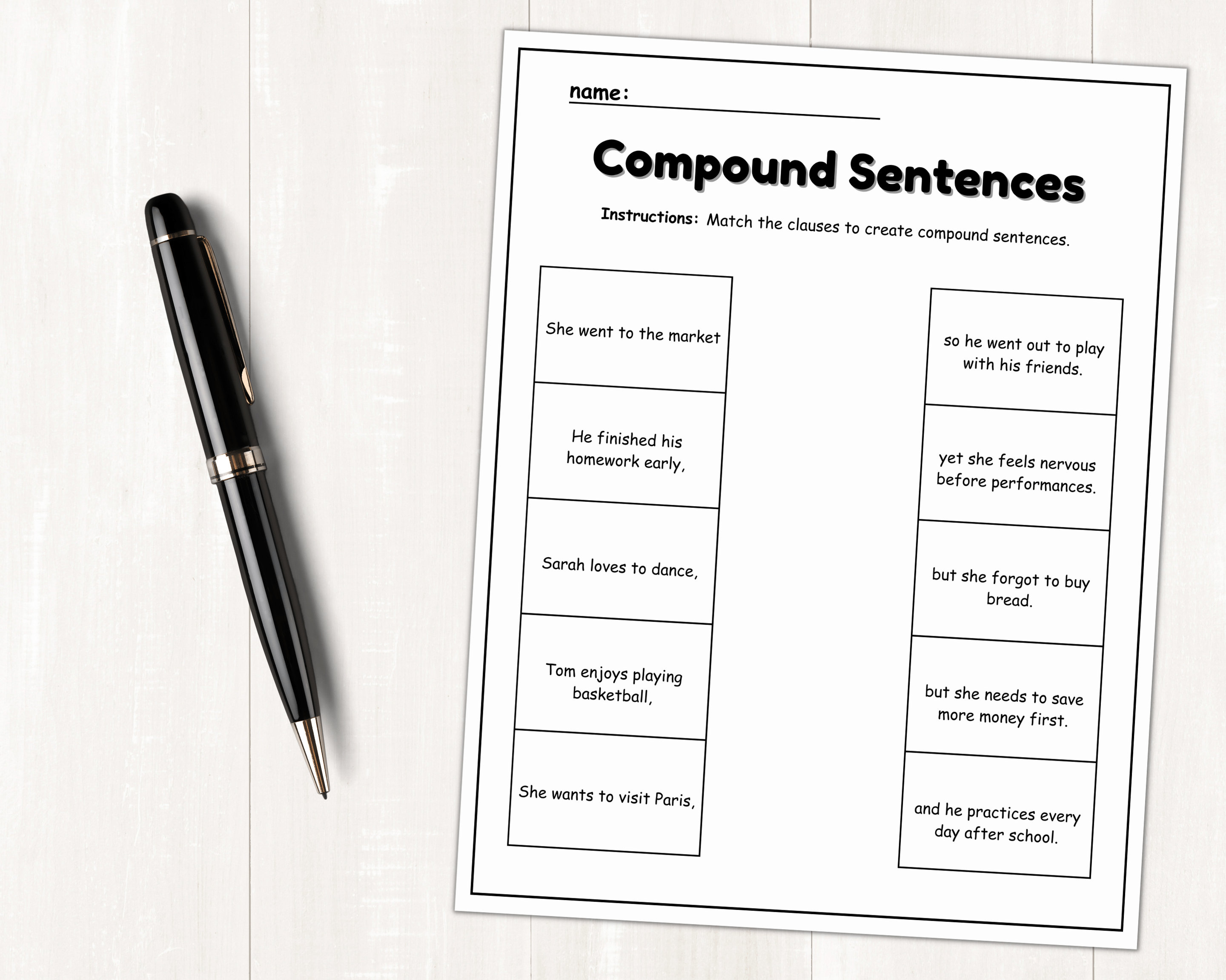 Compound Sentence Worksheets | Sentence Structure | Coordinating ...