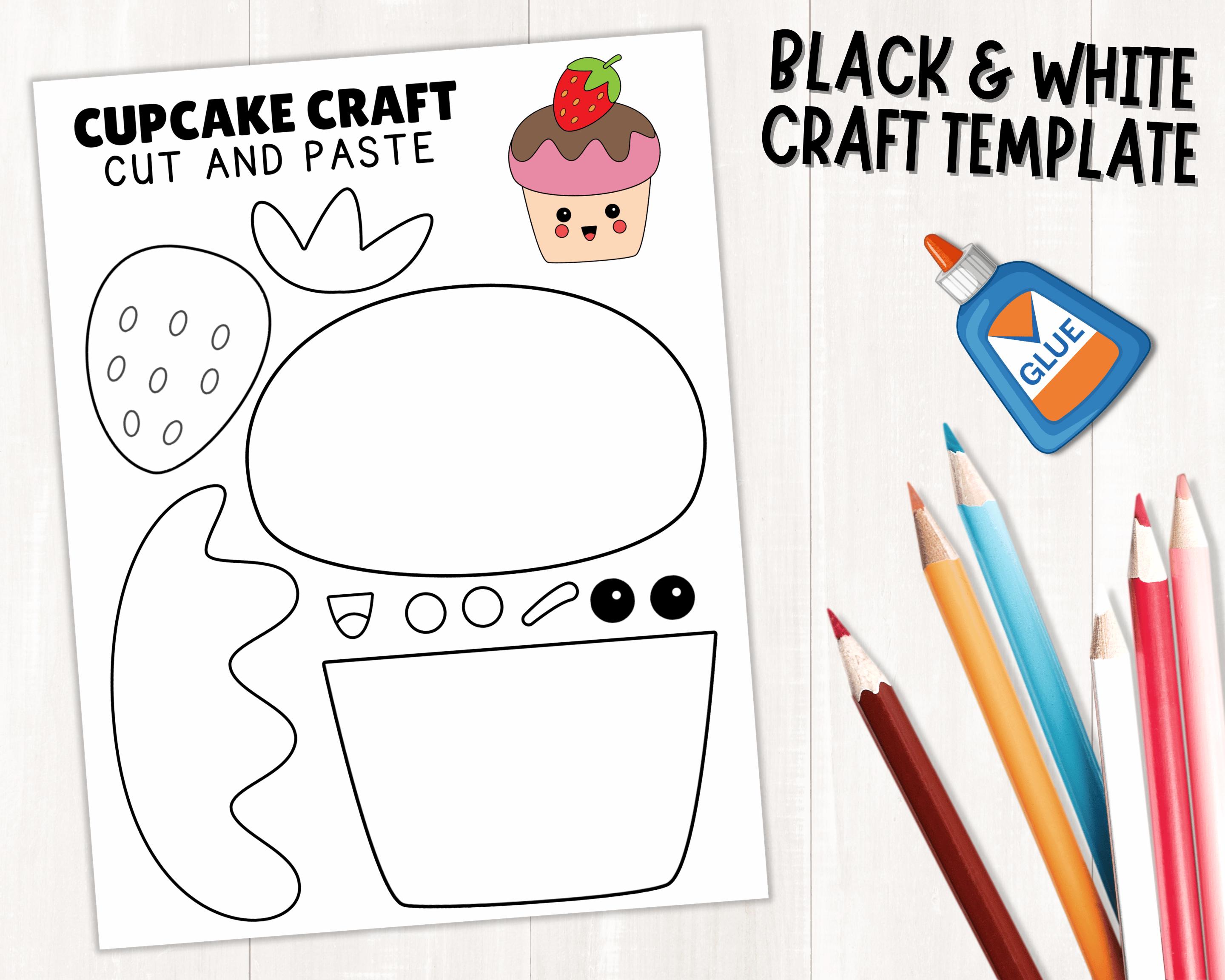 Printable Cupcake Craft: Kids Cut & Paste Activity + Coloring Page (PDF ...