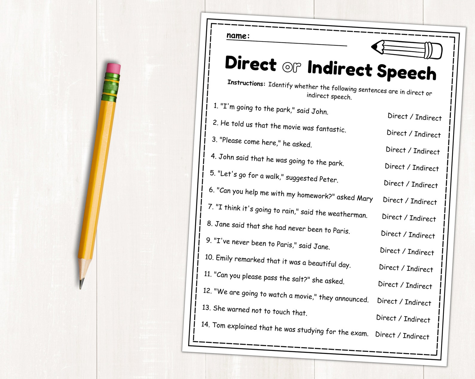 Direct and Indirect Speech Worksheets | Reported Speech | Identifying ...