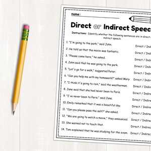 Direct and Indirect Speech Worksheets | Reported Speech | Identifying ...