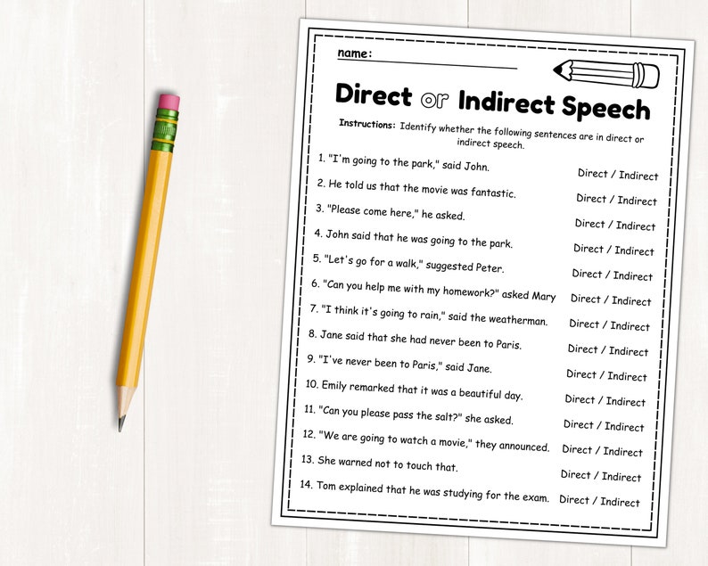 Direct and Indirect Speech Worksheets | Reported Speech | Identifying ...