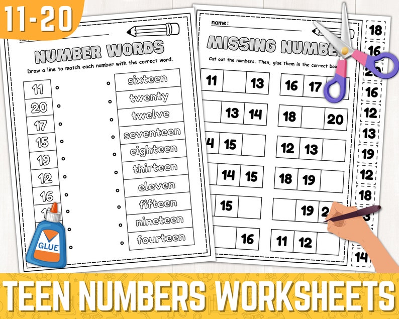Teen Number Printable Worksheets 11-20 | Activities for Kindergarten ...