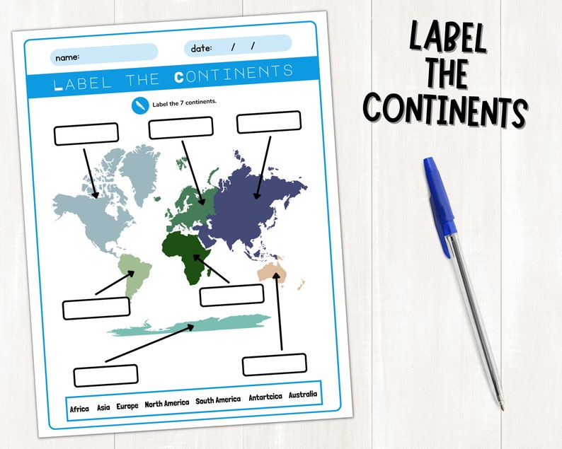The 7 Continents of the World Worksheets | Continents Labeling ...