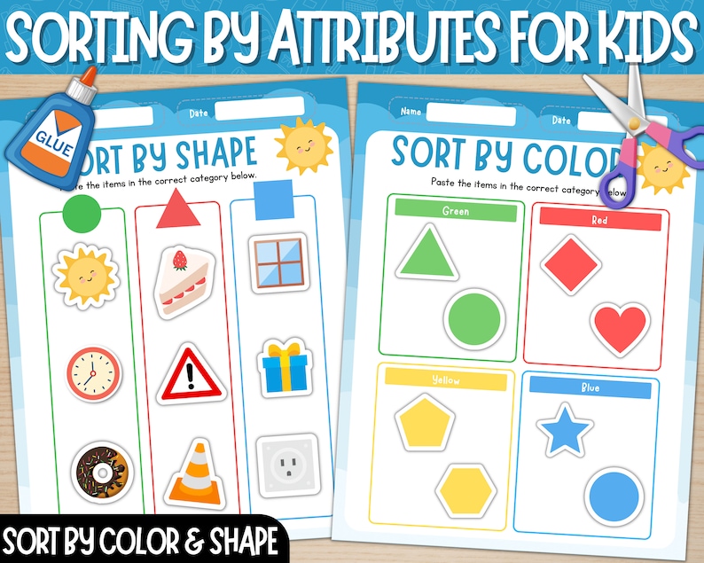 Sorting by Attributes Printable Worksheets | Sort by Shape | Sort by ...