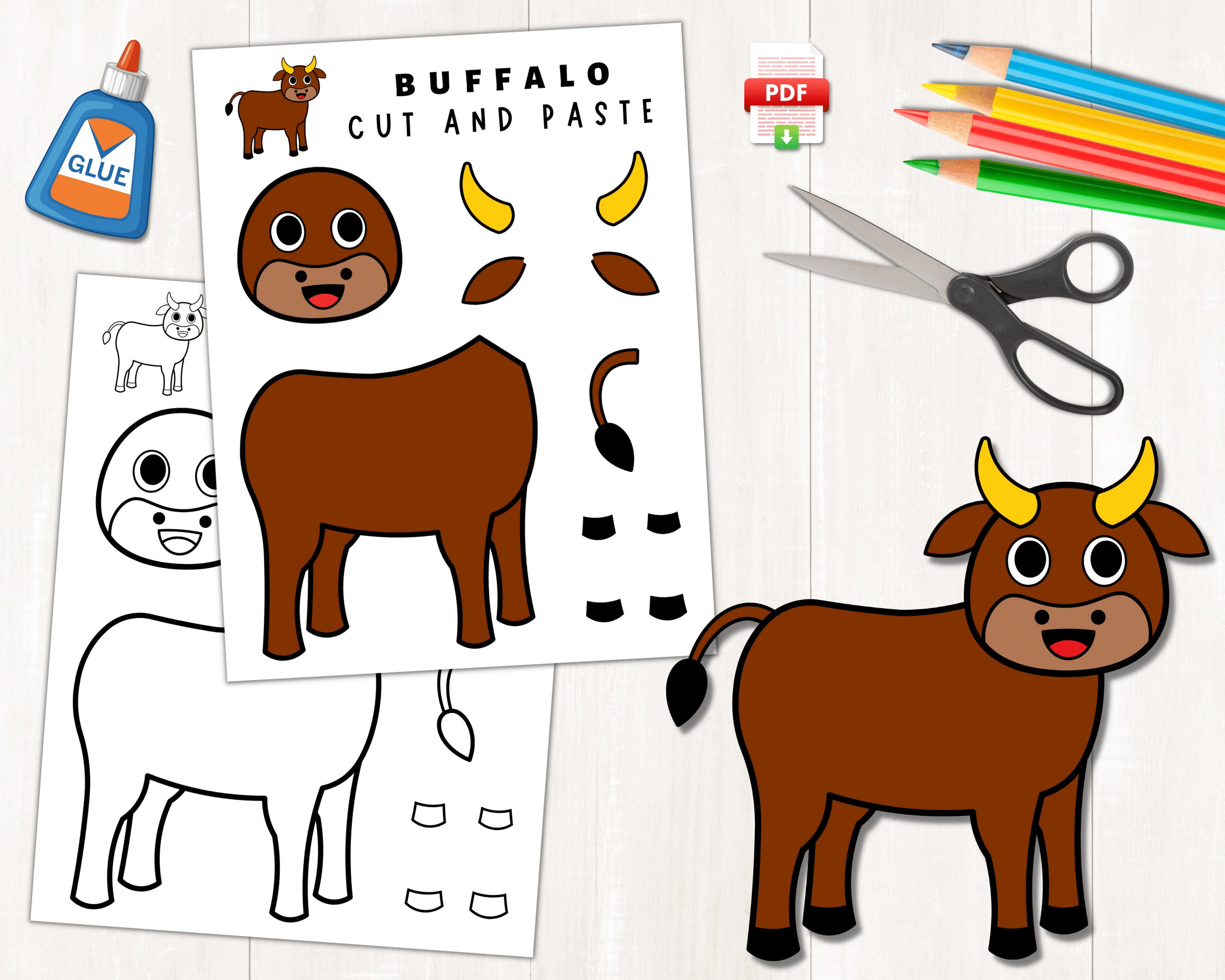 Printable Buffalo Craft Template | Domestic Animal Crafts | Color, Cut ...