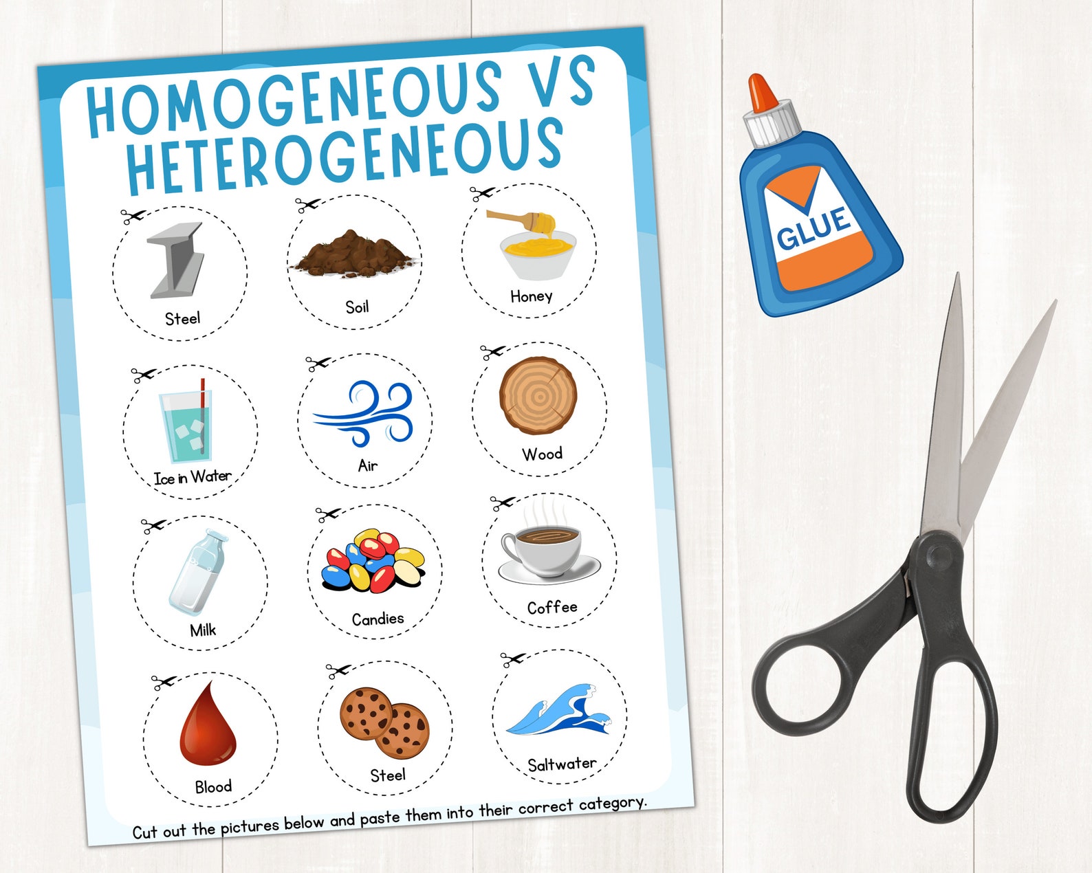 Heterogeneous and Homogeneous Mixtures Sorting Activity | Cut and Paste ...