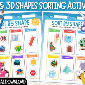 2D & 3D Shapes Sorting Activity Printable Worksheets | Sort by Shape ...