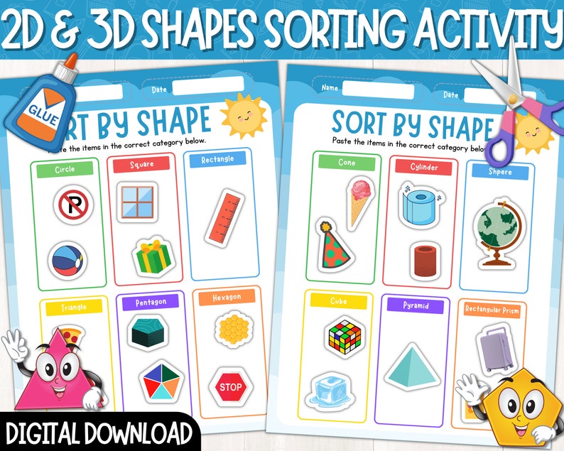 2D & 3D Shapes Sorting Activity Printable Worksheets | Sort by Shape ...