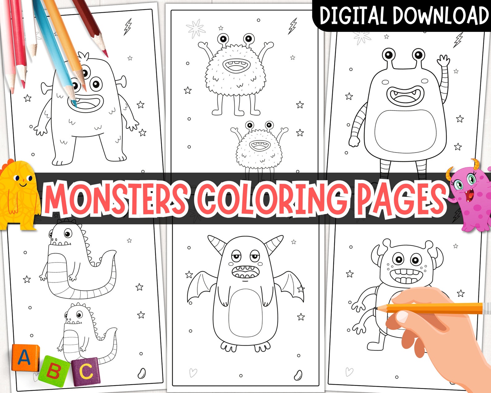 Printable Monsters Coloring Pages Halloween Activities - Etsy