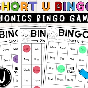 Short Vowel U Bingo Game | Phonics Bingo Game for Kids | Short U Words ...