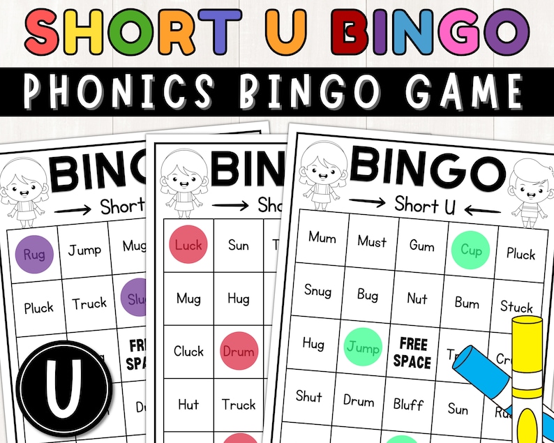 Short Vowel U Bingo Game | Phonics Bingo Game for Kids | Short U Words ...