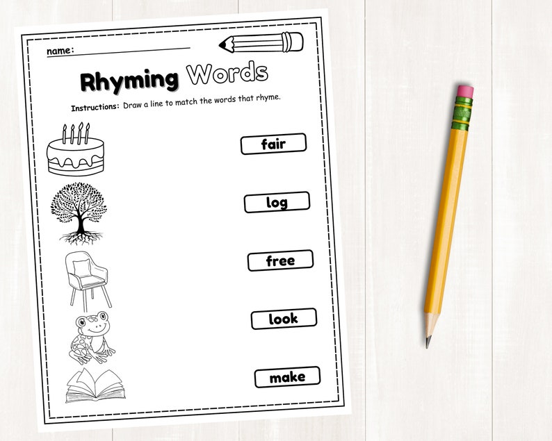 Rhyming Words Worksheets | Matching | Coloring | Cut & Paste | Rhyming ...