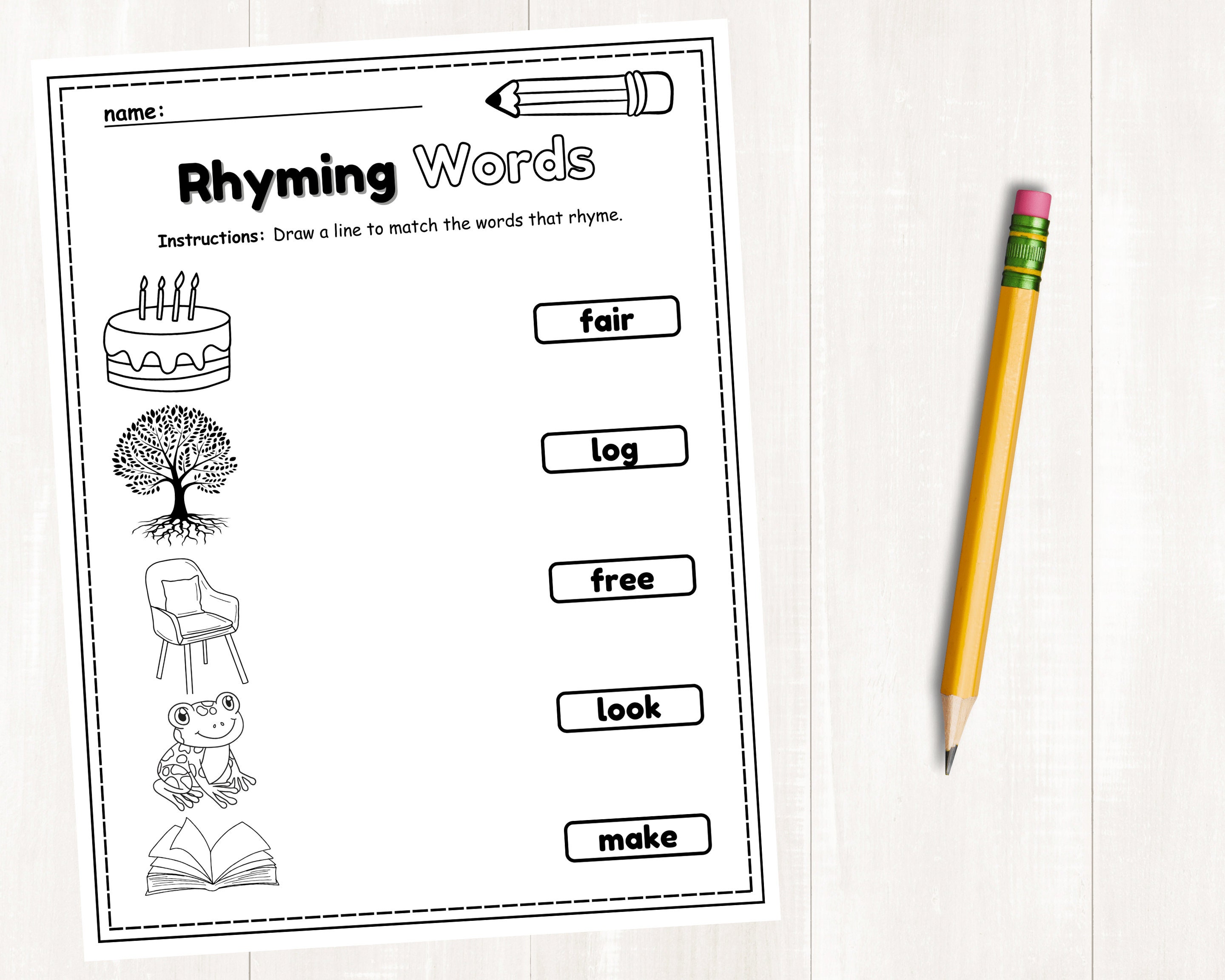 Rhyming Words Worksheets | Matching | Coloring | Cut & Paste | Rhyming ...