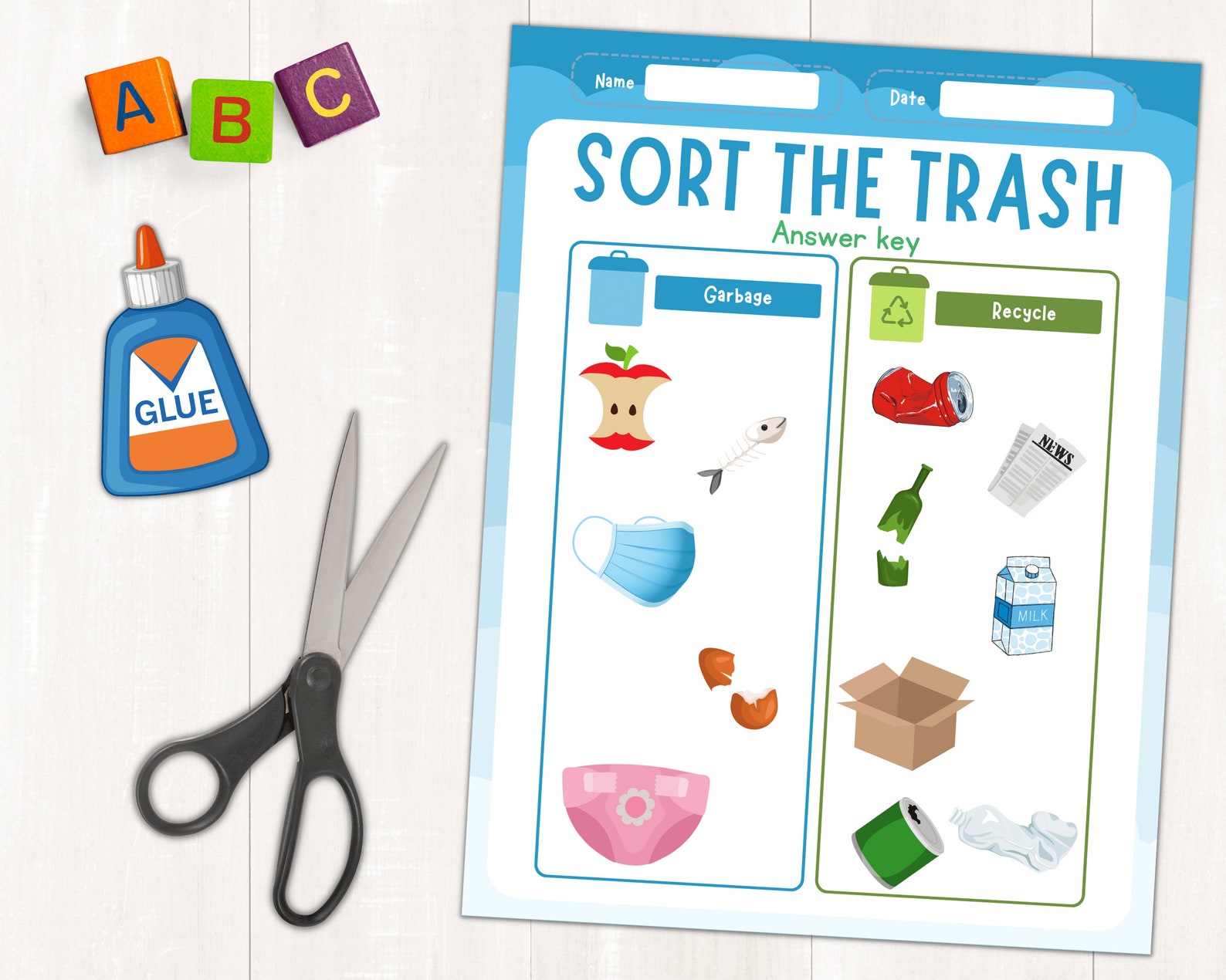 Trash Sorting Activity Printable Worksheets | Earth Day Activities ...