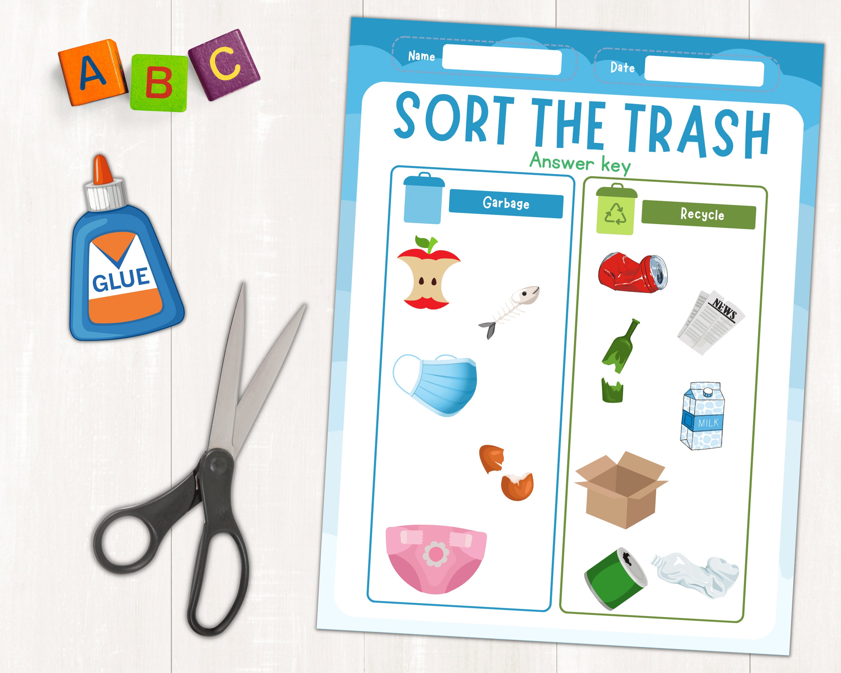 Trash Sorting Activity Printable Worksheets | Earth Day Activities ...